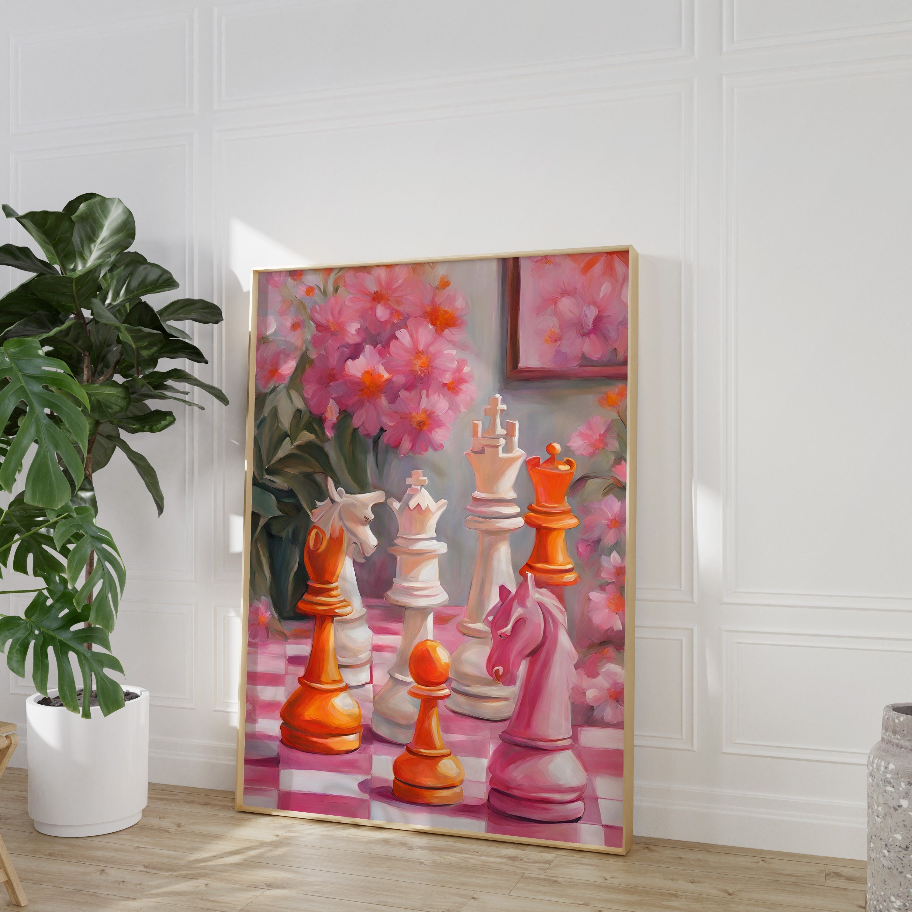 Pink Chess Wall Art Trendy Bedroom Decor Printable Art - Etsy