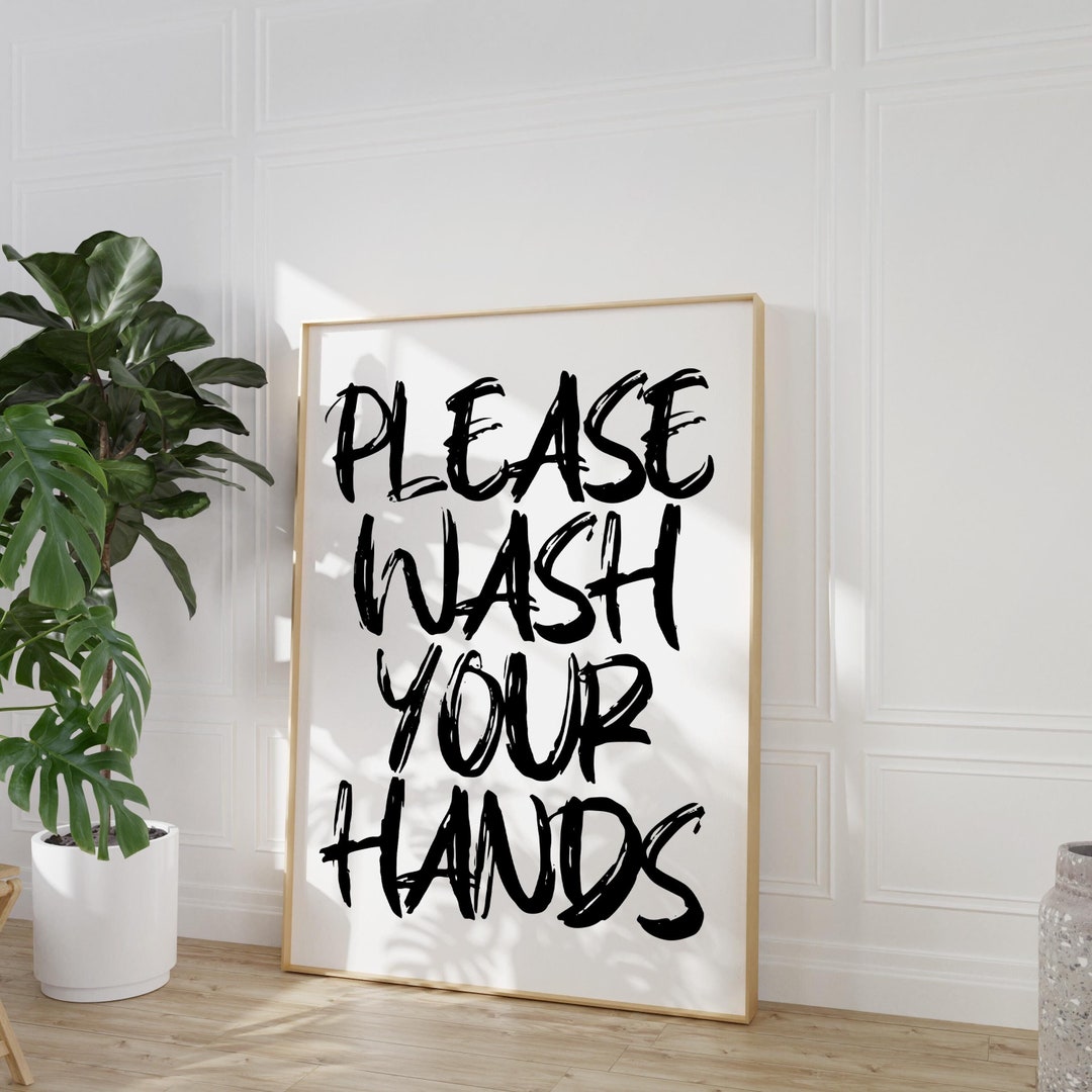 Black and White Bathroom Print 'wash Your Hands' Typography Poster ...