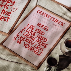 Guest Check House Rules Poster Print, Pink Red Trendy Preppy Aesthetic ...