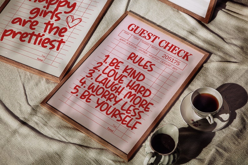 Guest Check House Rules Poster Print, Pink Red Trendy Preppy Aesthetic ...