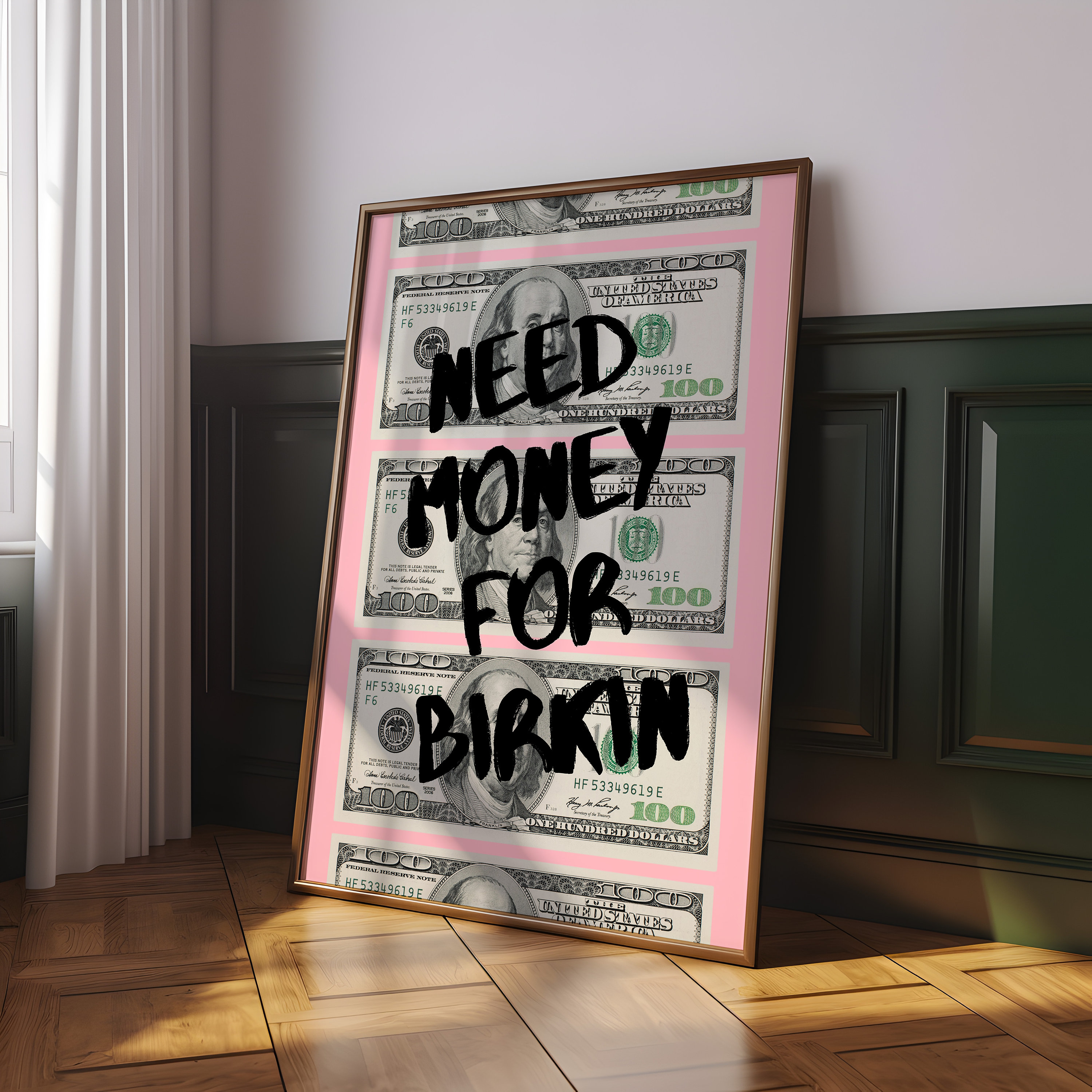 Pink Graffiti Wall Art Preppy Room Decor 'need Money for Birkin' Urban ...
