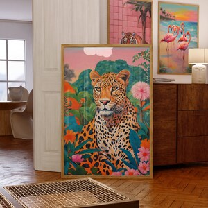 Funky Leopard Botanical Jungle Print Wall Art - Digital Download - Etsy