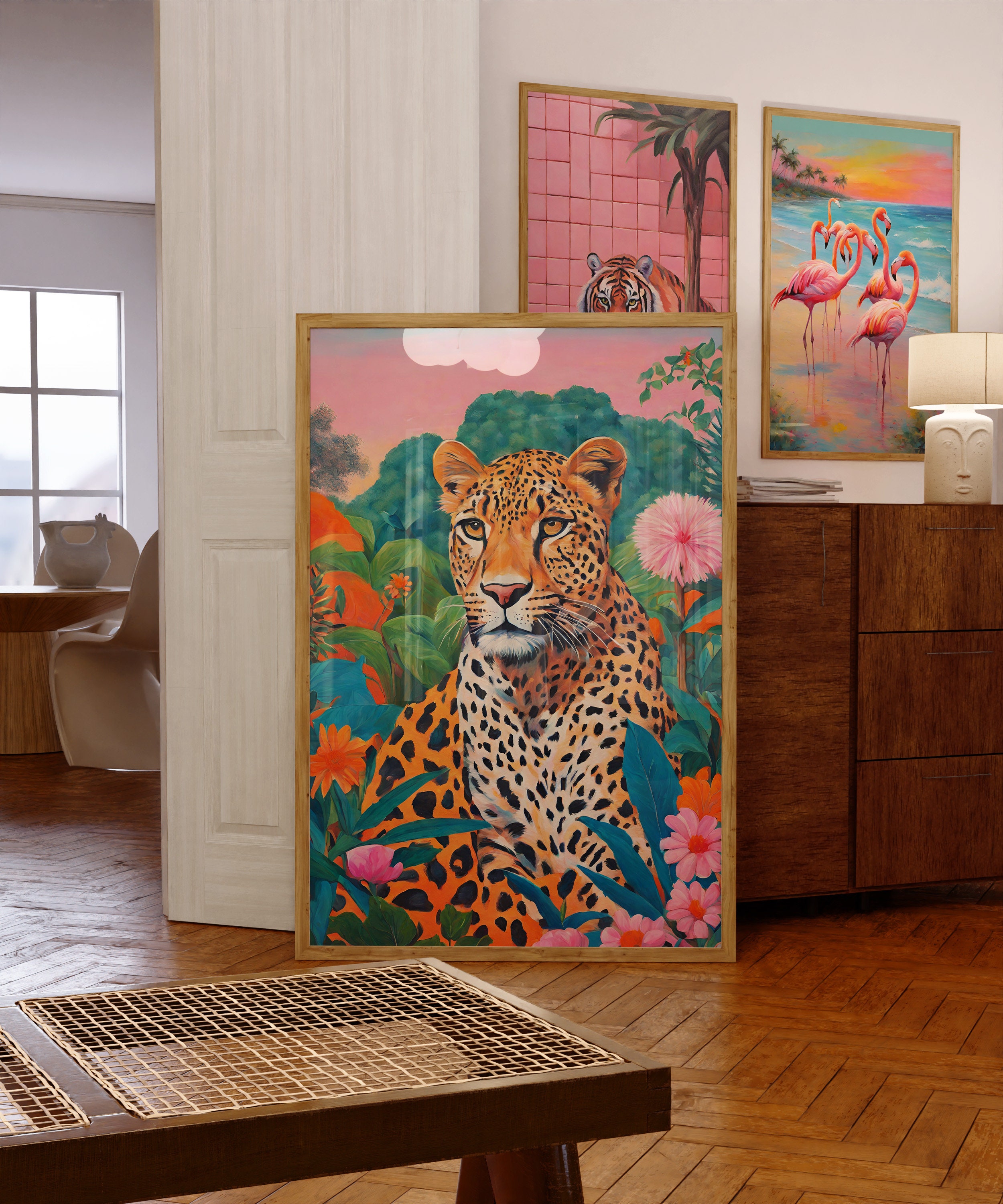 Funky Leopard Botanical Jungle Print Wall Art - Digital Download - Etsy