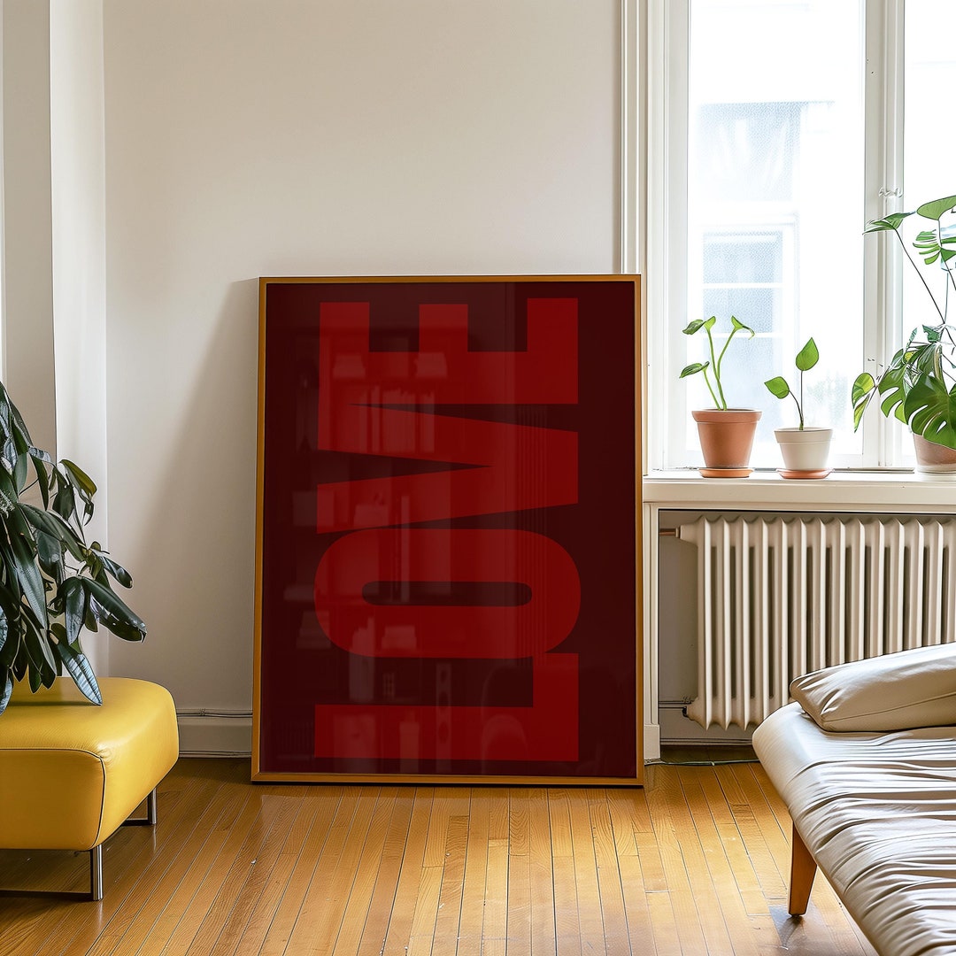 Red Love Print Bold, Trendy Printable Art, Retro Print Bedroom Dorm ...