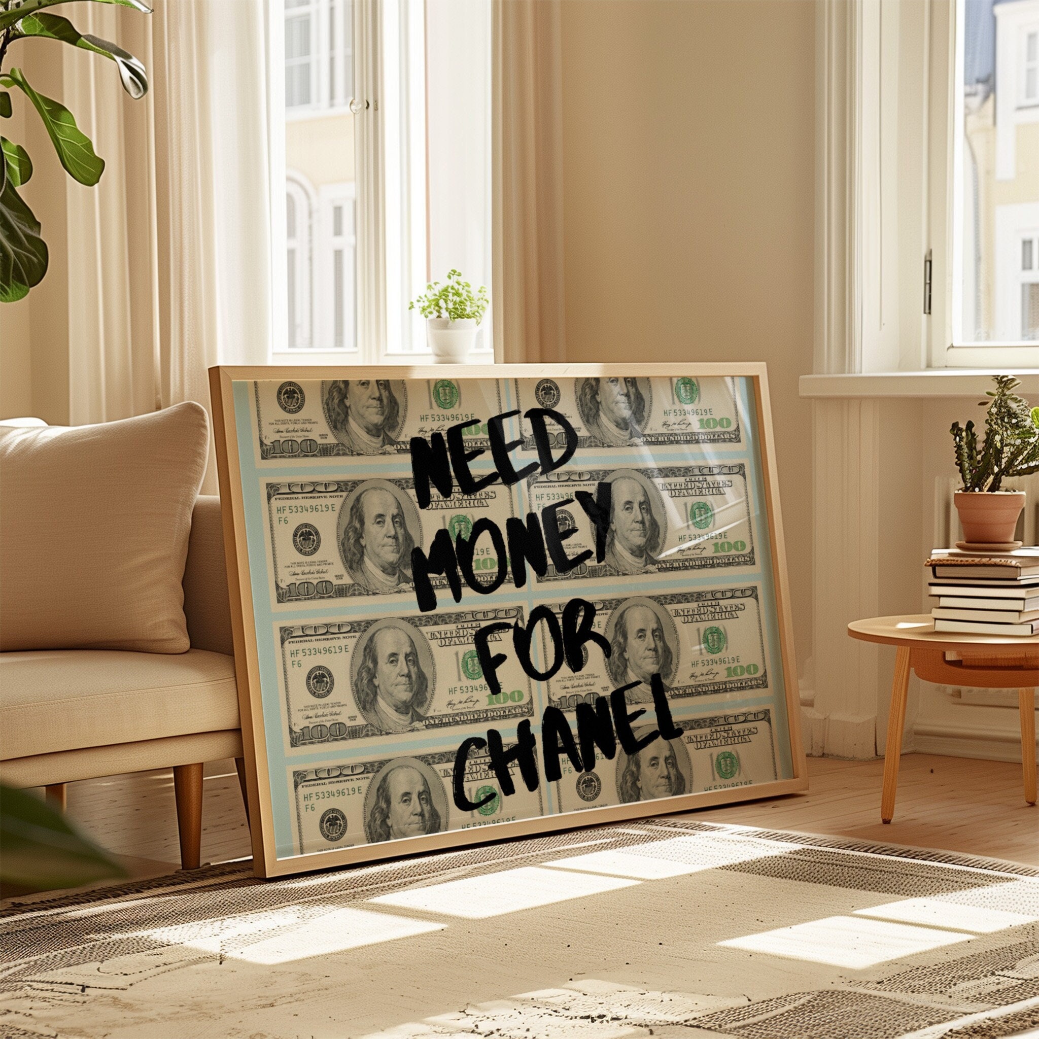 Blue Graffiti Wall Art Preppy Room Decor 'need Money for Chanel' Urban ...