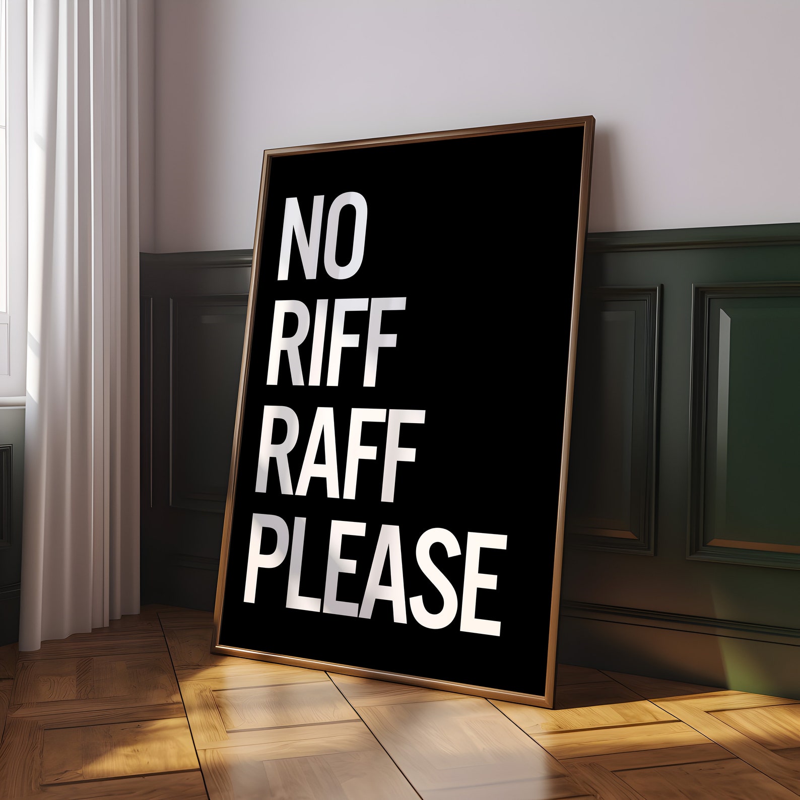 Monochrome Wall Art, 'no Riff Raff Please' Typography Poster Black ...