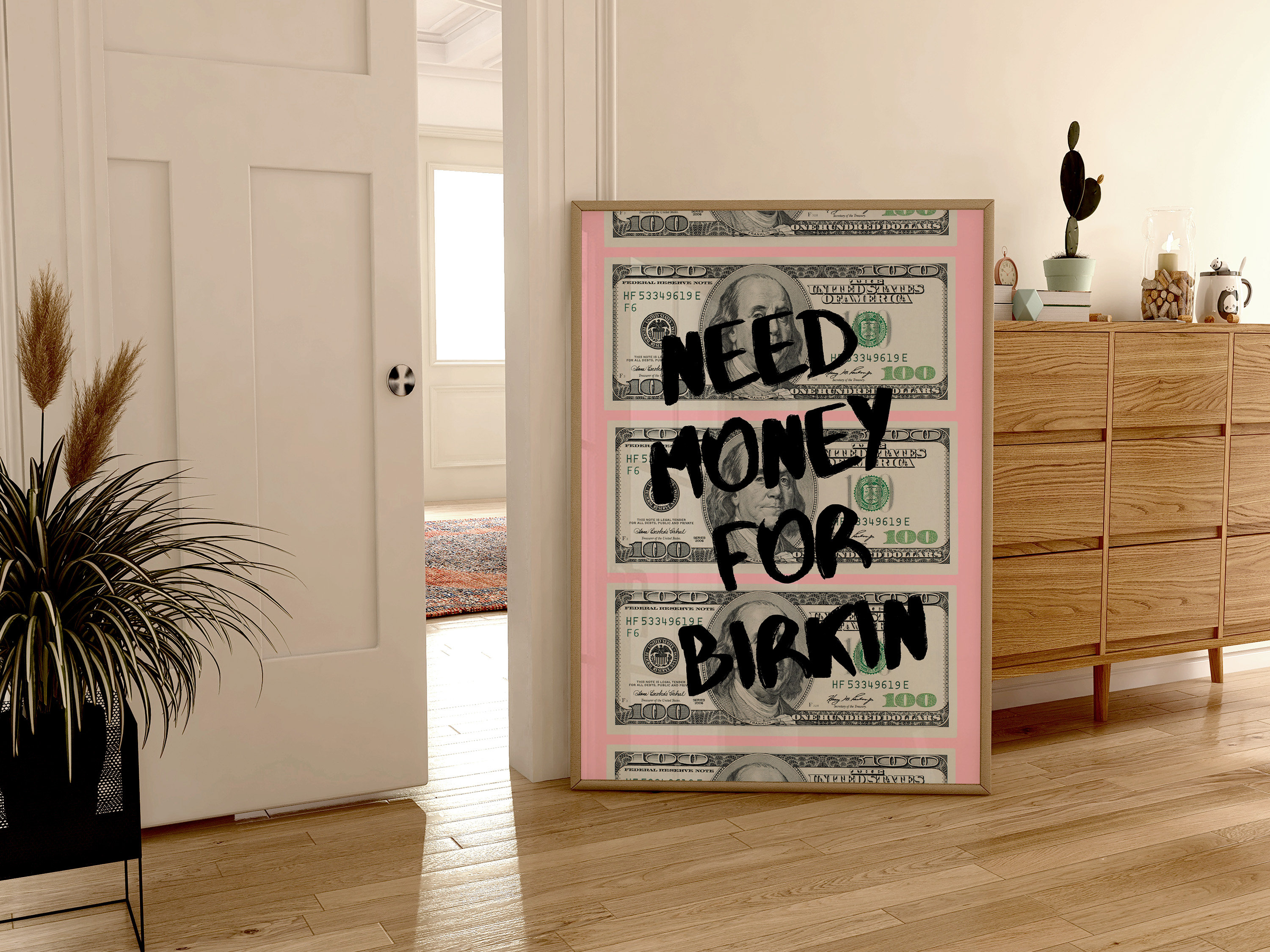 Pink Graffiti Wall Art Preppy Room Decor 'need Money for Birkin' Urban ...