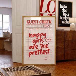 Guest Check Poster, Guest Check Print, Red Trendy Preppy Aesthetic ...