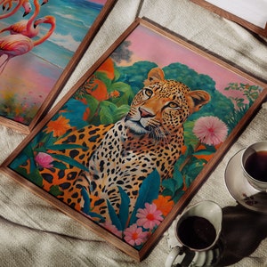 Funky Leopard Botanical Jungle Print Wall Art - Digital Download - Etsy
