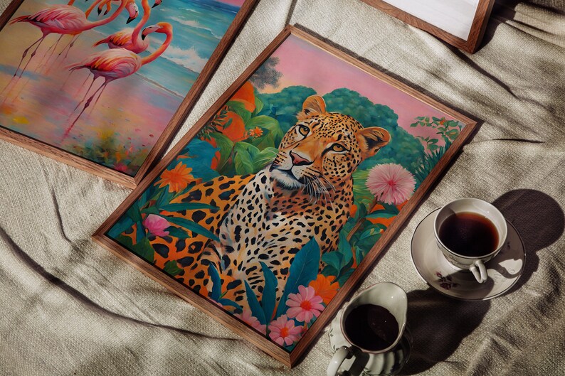 Funky Leopard Botanical Jungle Print Wall Art - Digital Download - Etsy