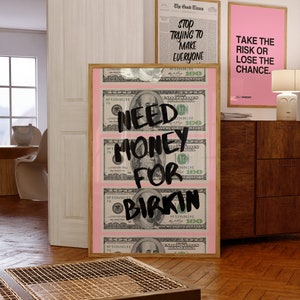 Pink Graffiti Wall Art Preppy Room Decor 'need Money for Birkin' Urban ...