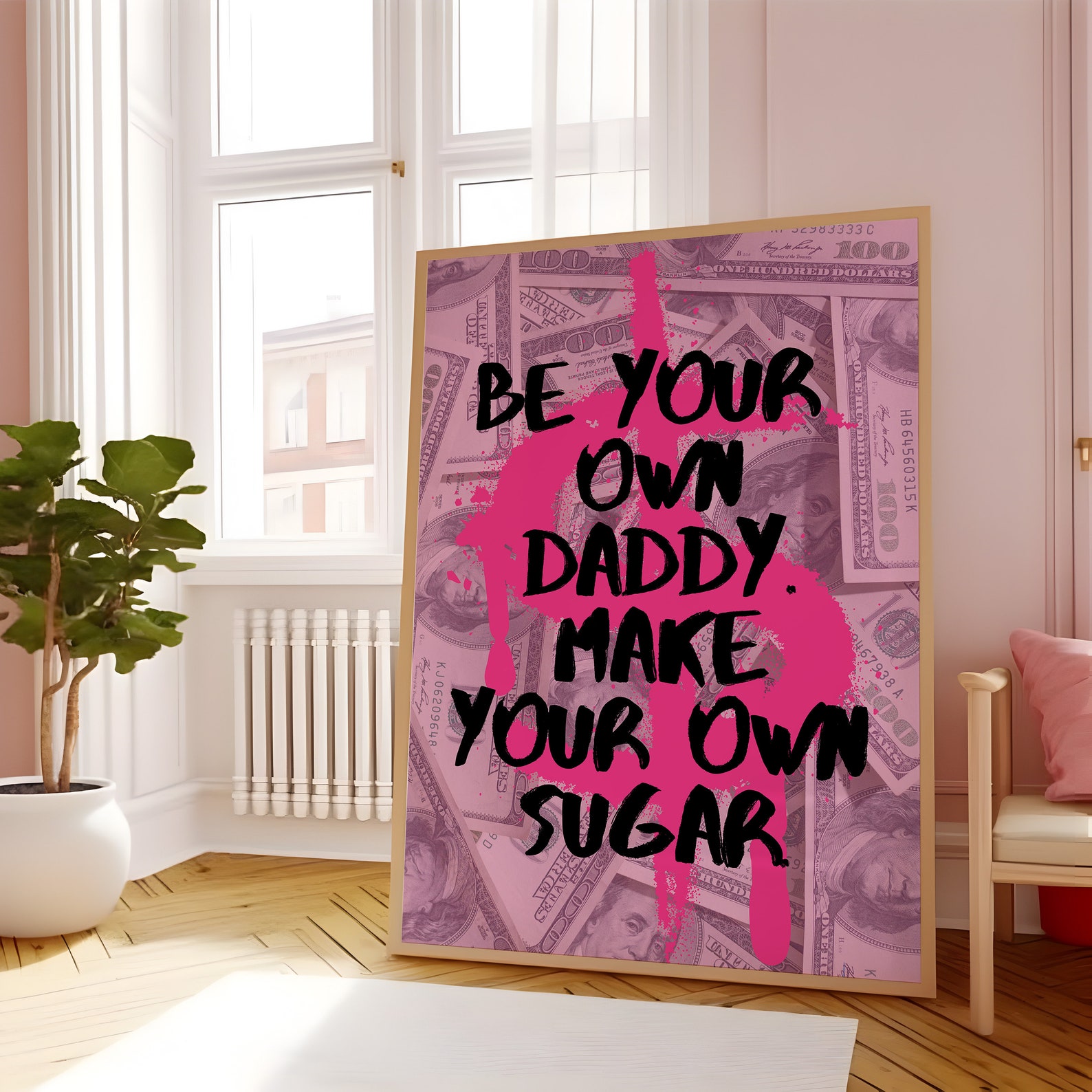 Pink Graffiti Wall Art, Pink Money Picture, Money Art, Trendy Apartment ...