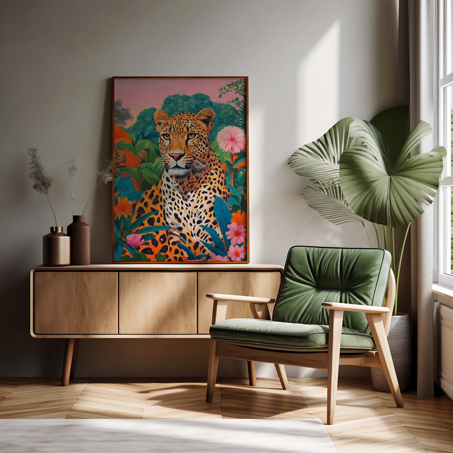Funky Leopard Botanical Jungle Print Wall Art - Digital Download - Etsy