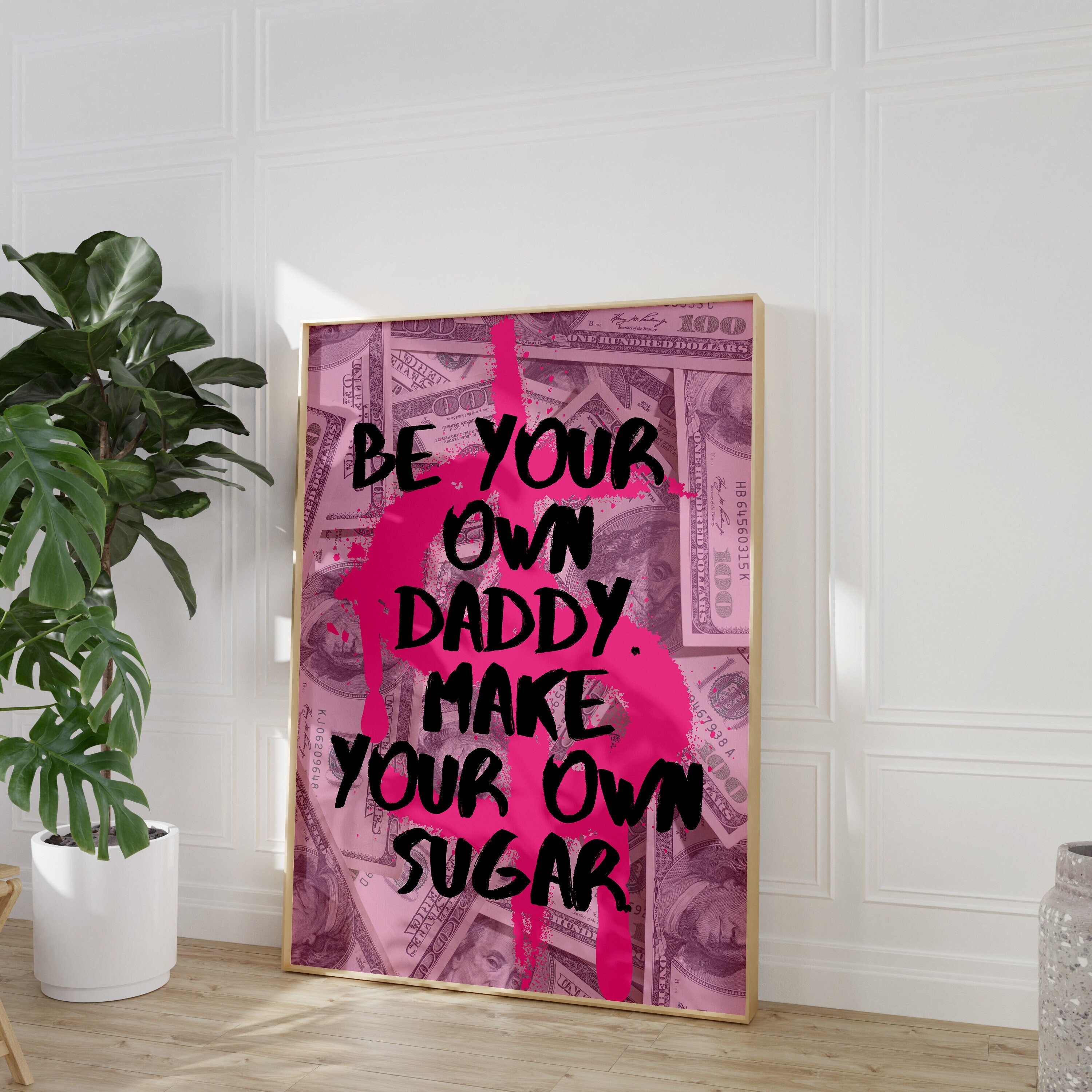 Pink Graffiti Wall Art, Pink Money Picture, Money Art, Trendy Apartment ...