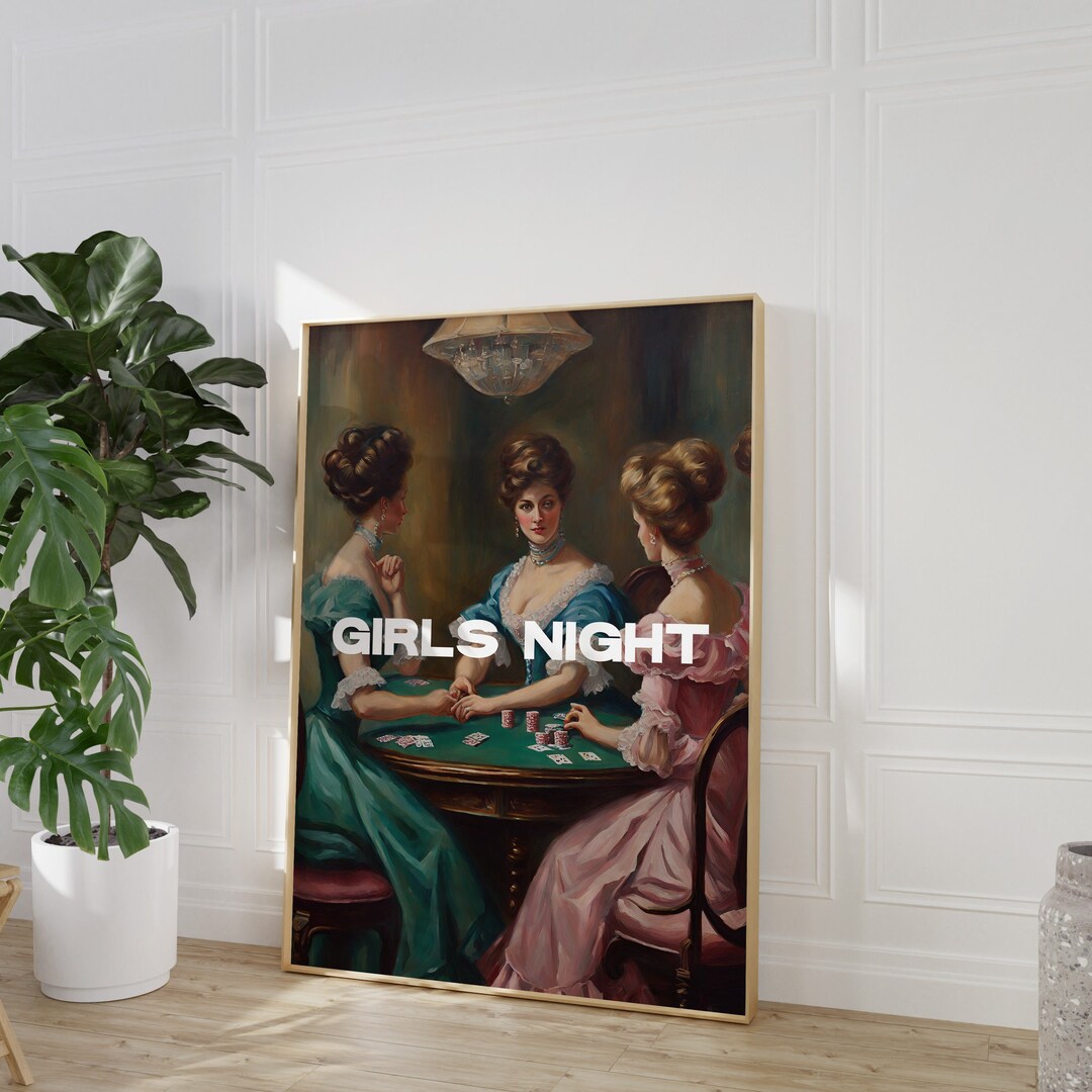 Retro Vintage Girls Night Print, Trendy Wall Art Prints, Girly Digital ...