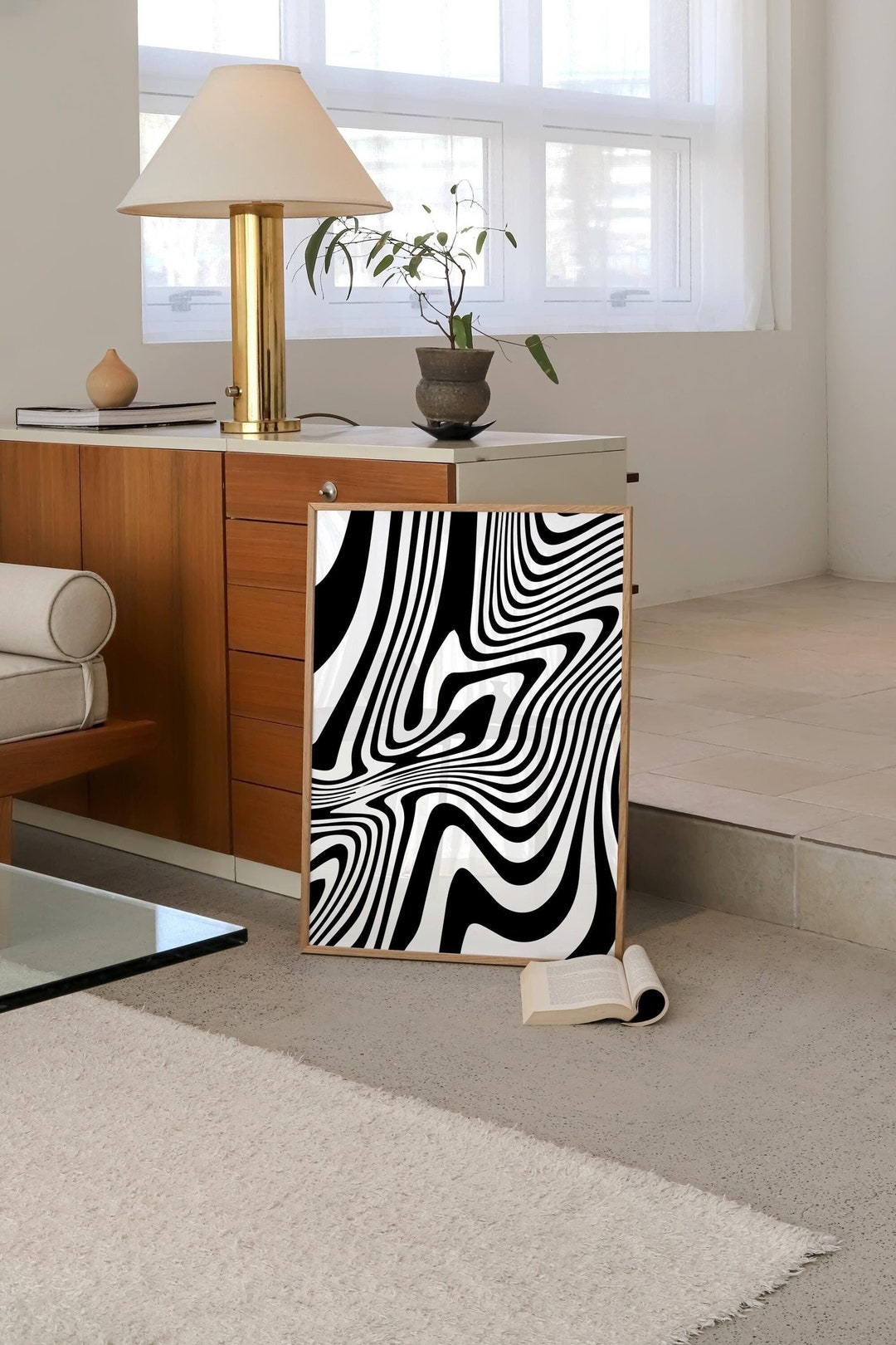 Black and White Abstract Print, Retro Trendy Wall Art Funky Groovy ...