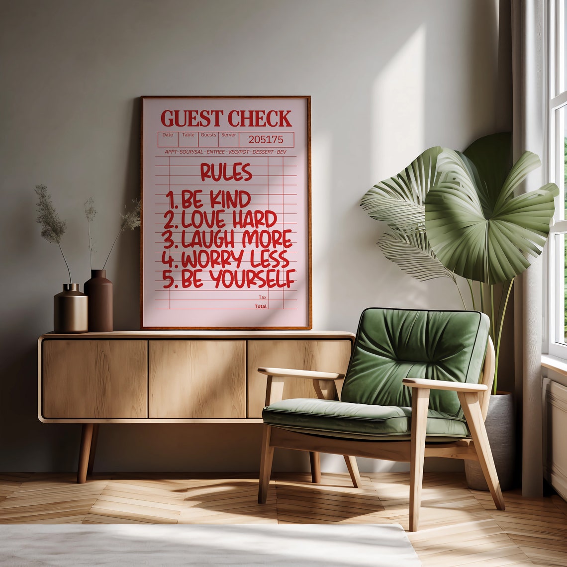 Guest Check House Rules Poster Print, Pink Red Trendy Preppy Aesthetic ...