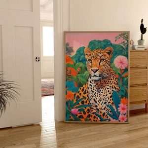 Funky Leopard Botanical Jungle Print Wall Art - Digital Download - Etsy