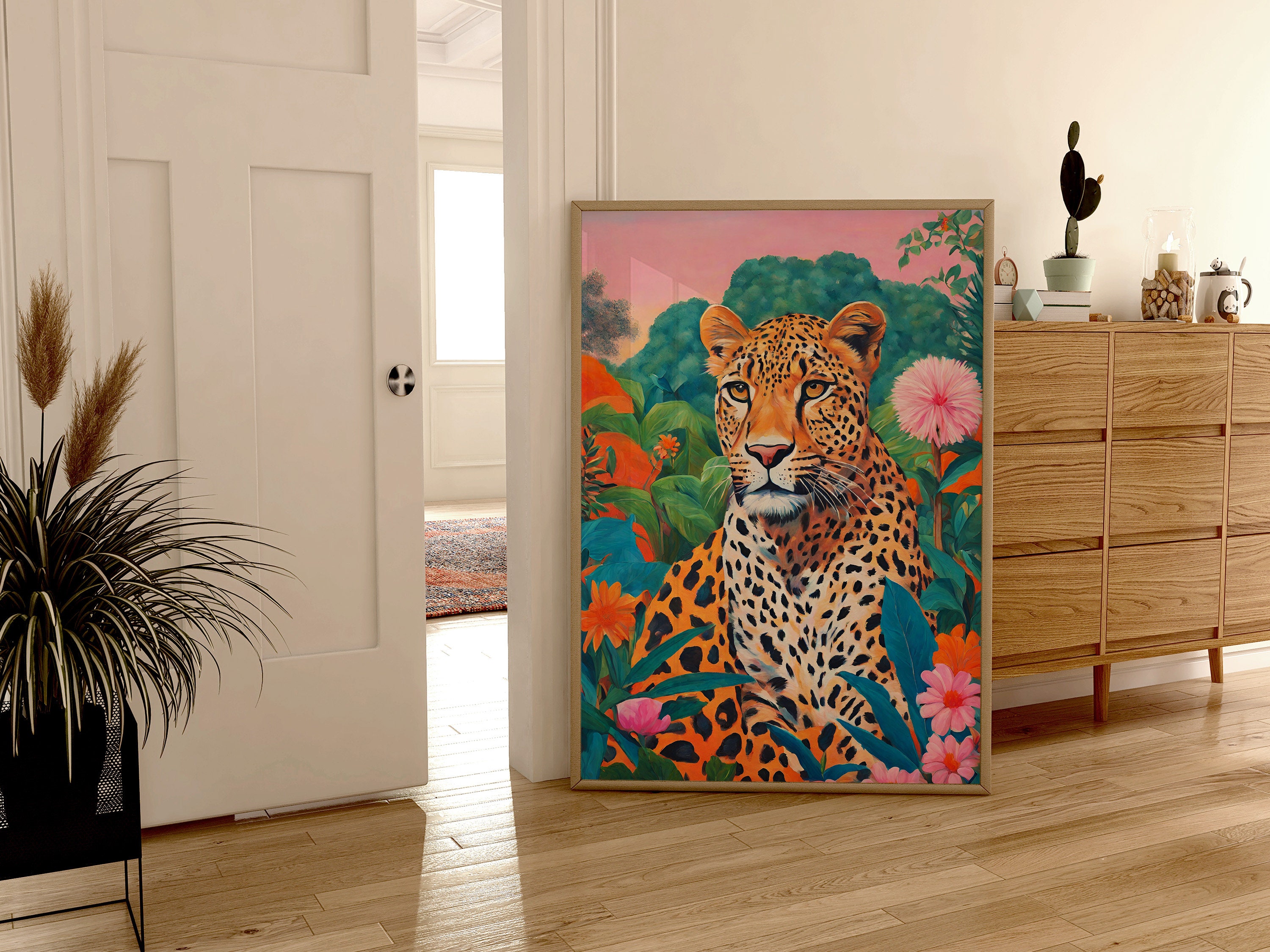 Funky Leopard Botanical Jungle Print Wall Art - Digital Download - Etsy