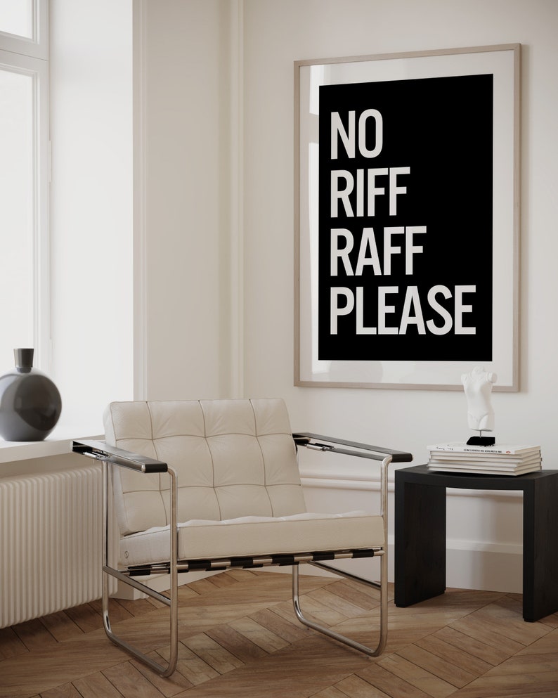 Monochrome Wall Art, 'no Riff Raff Please' Typography Poster Black ...