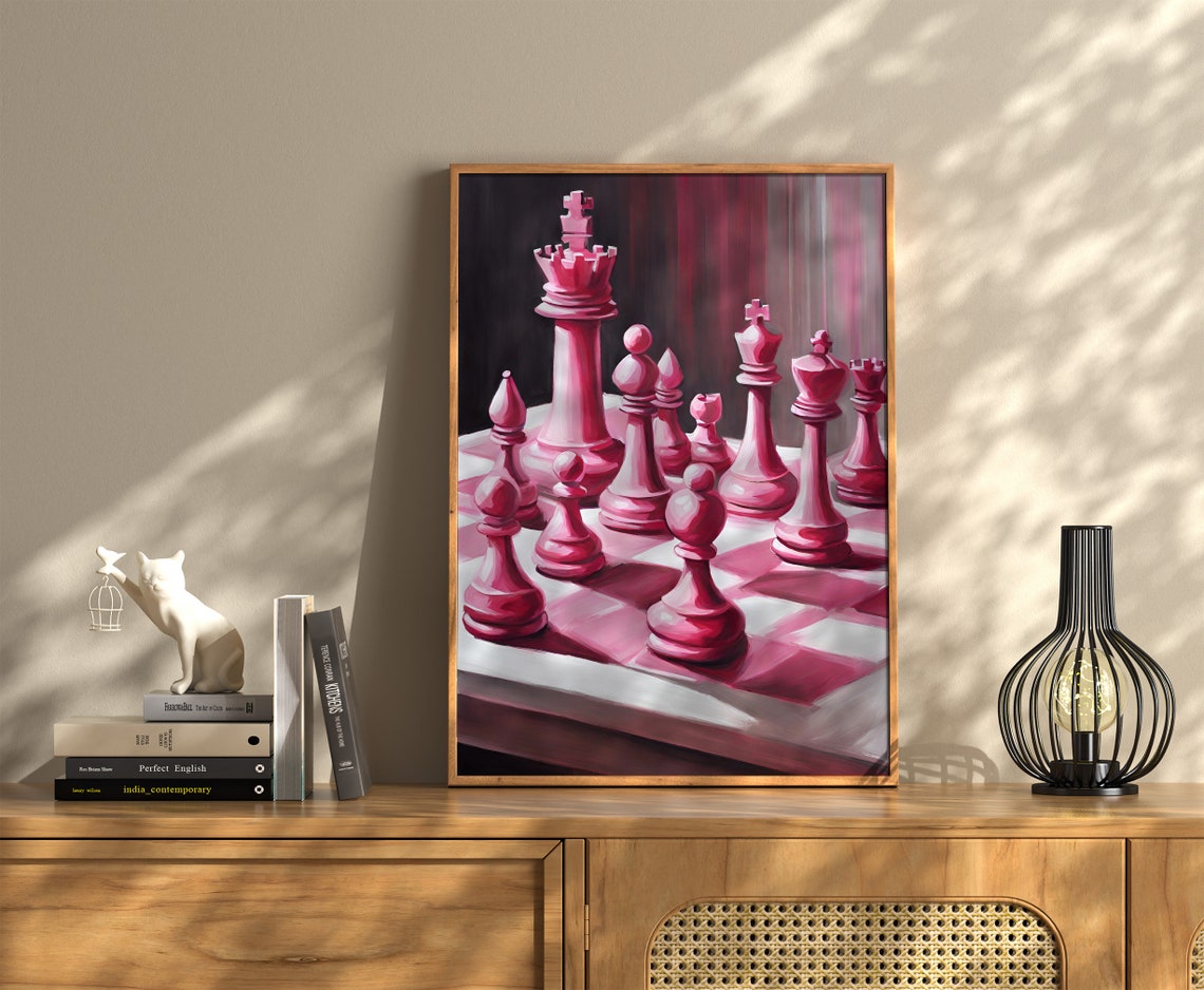 Pink Chess Wall Art Print, Preppy Room Decor, Trendy Wall Art, Bedroom ...