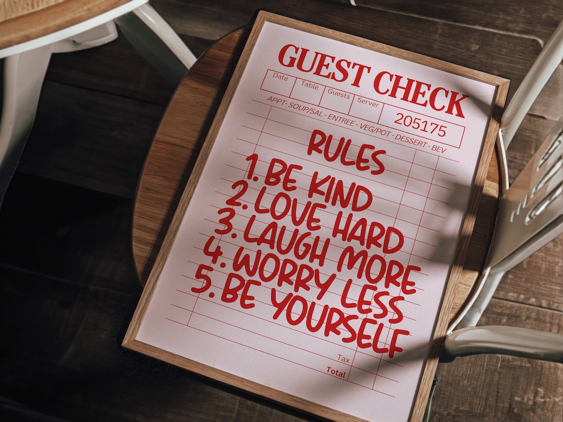 Guest Check House Rules Poster Print, Pink Red Trendy Preppy Aesthetic ...