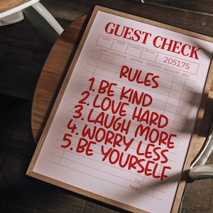 Guest Check House Rules Poster Print, Pink Red Trendy Preppy Aesthetic ...
