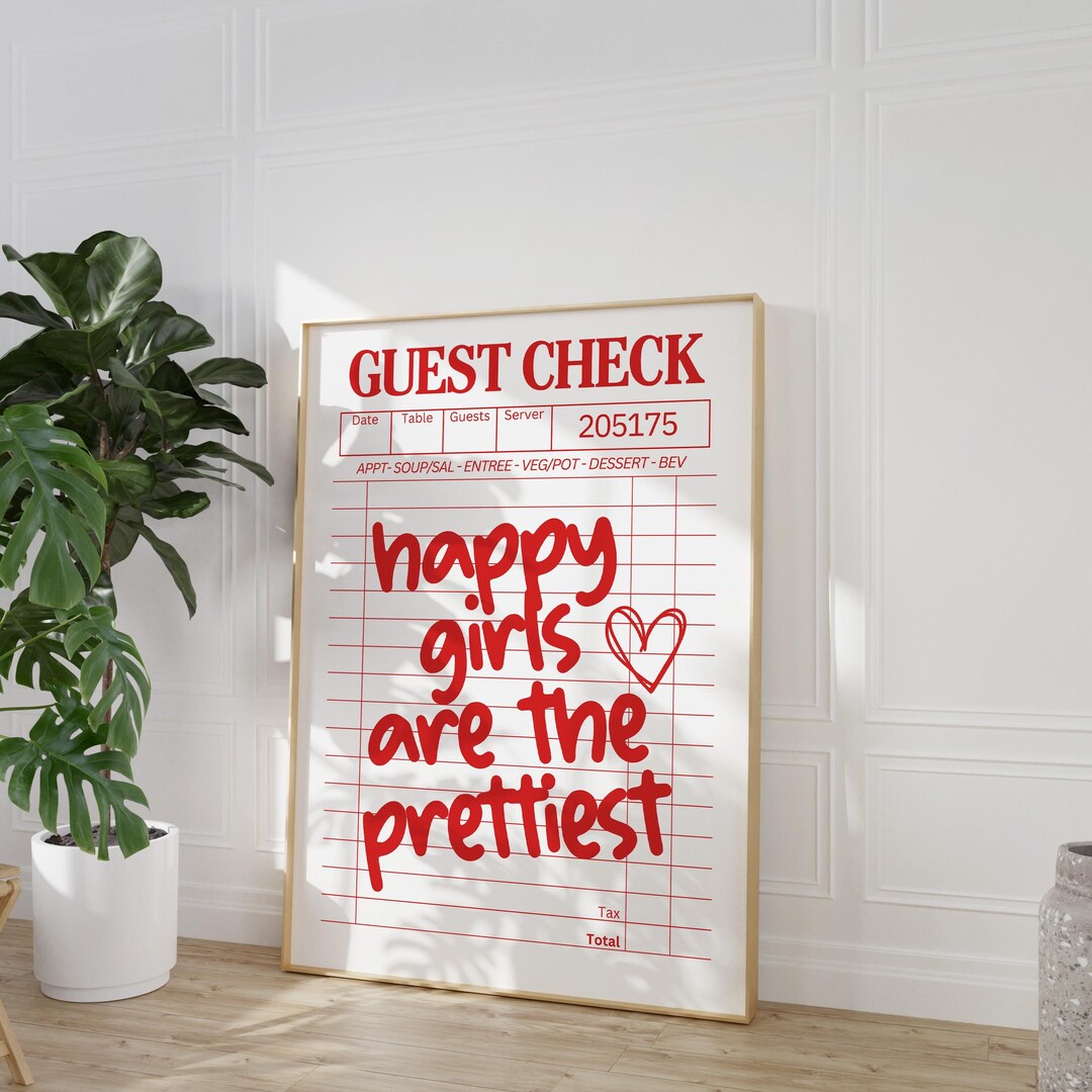 Guest Check Poster, Guest Check Print, Red Trendy Preppy Aesthetic Print, Retro Wall Art, Girly ...