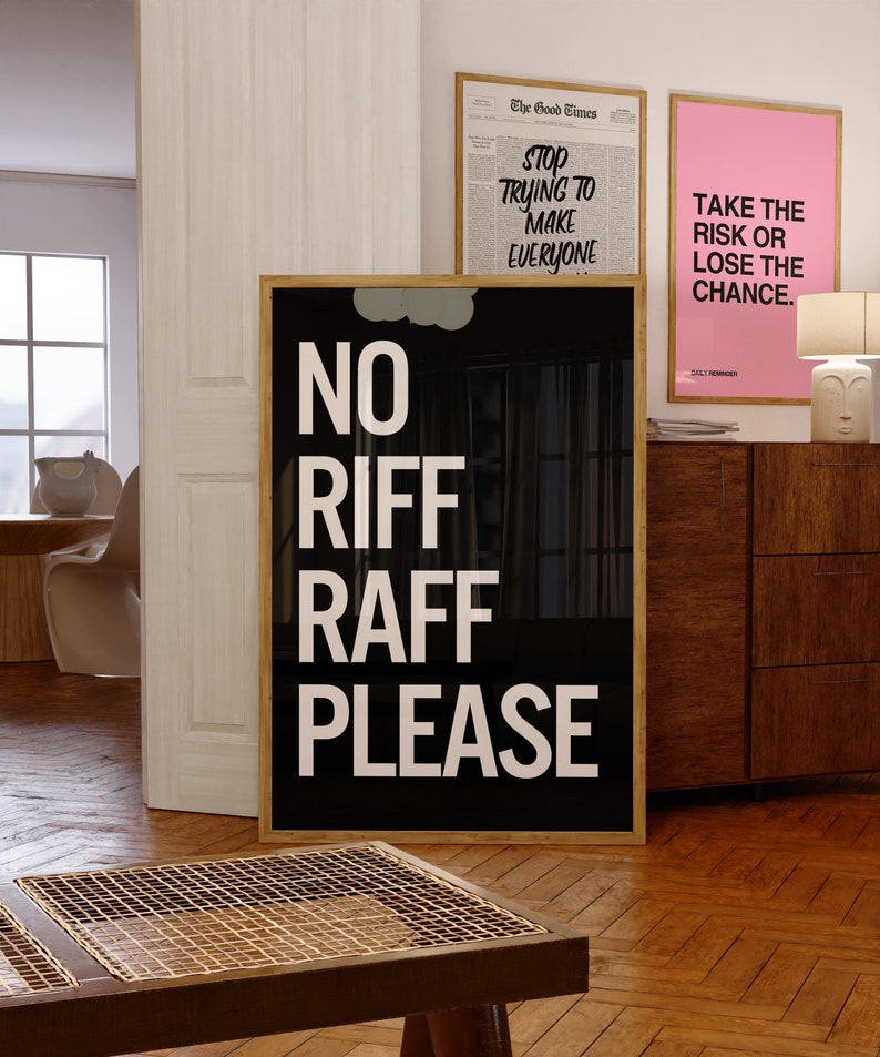 Monochrome Wall Art, 'no Riff Raff Please' Typography Poster Black ...