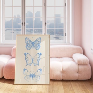 Blue Butterfly Downloadable Print, Trendy Blue Digital Prints, Preppy ...