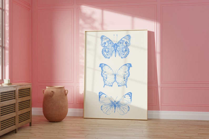 Blue Butterfly Downloadable Print, Trendy Blue Digital Prints, Preppy ...