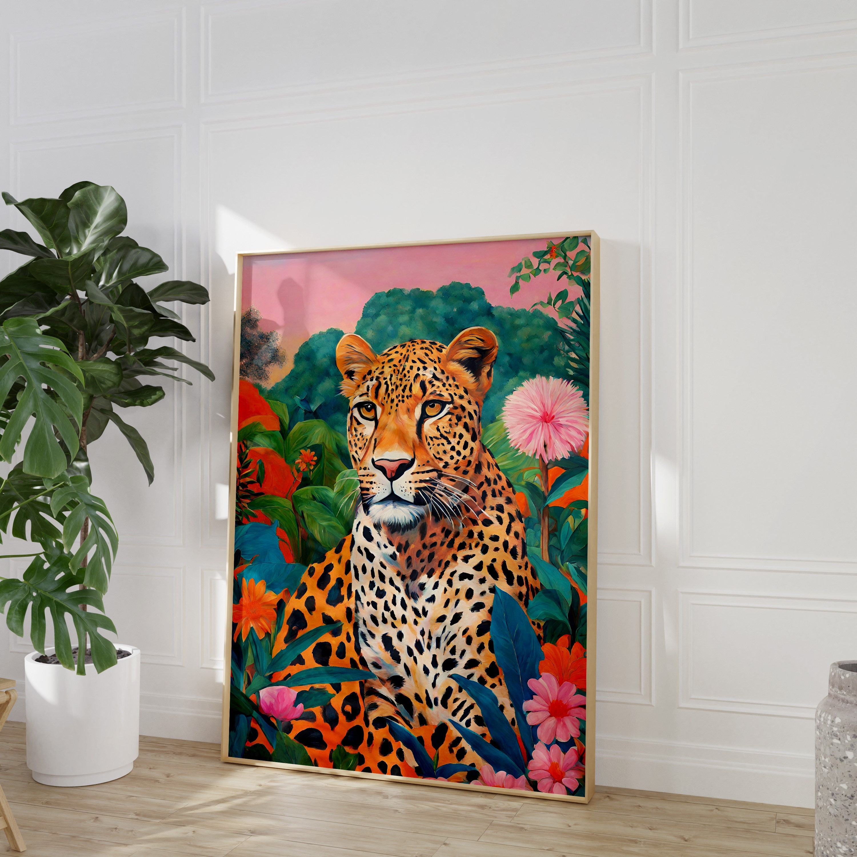 Funky Leopard Botanical Jungle Print Wall Art - Digital Download - Etsy