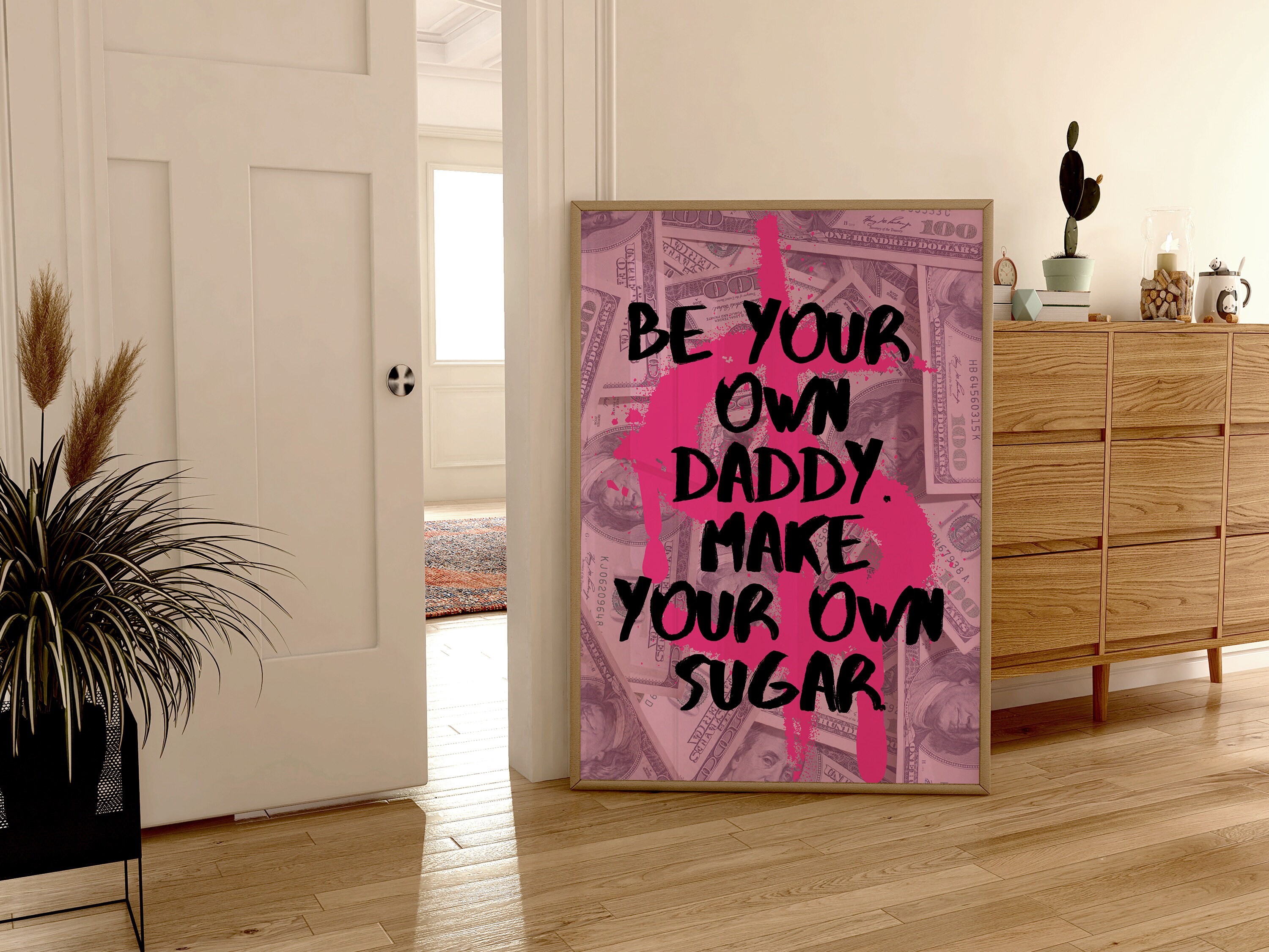 Pink Graffiti Wall Art, Pink Money Picture, Money Art, Trendy Apartment ...