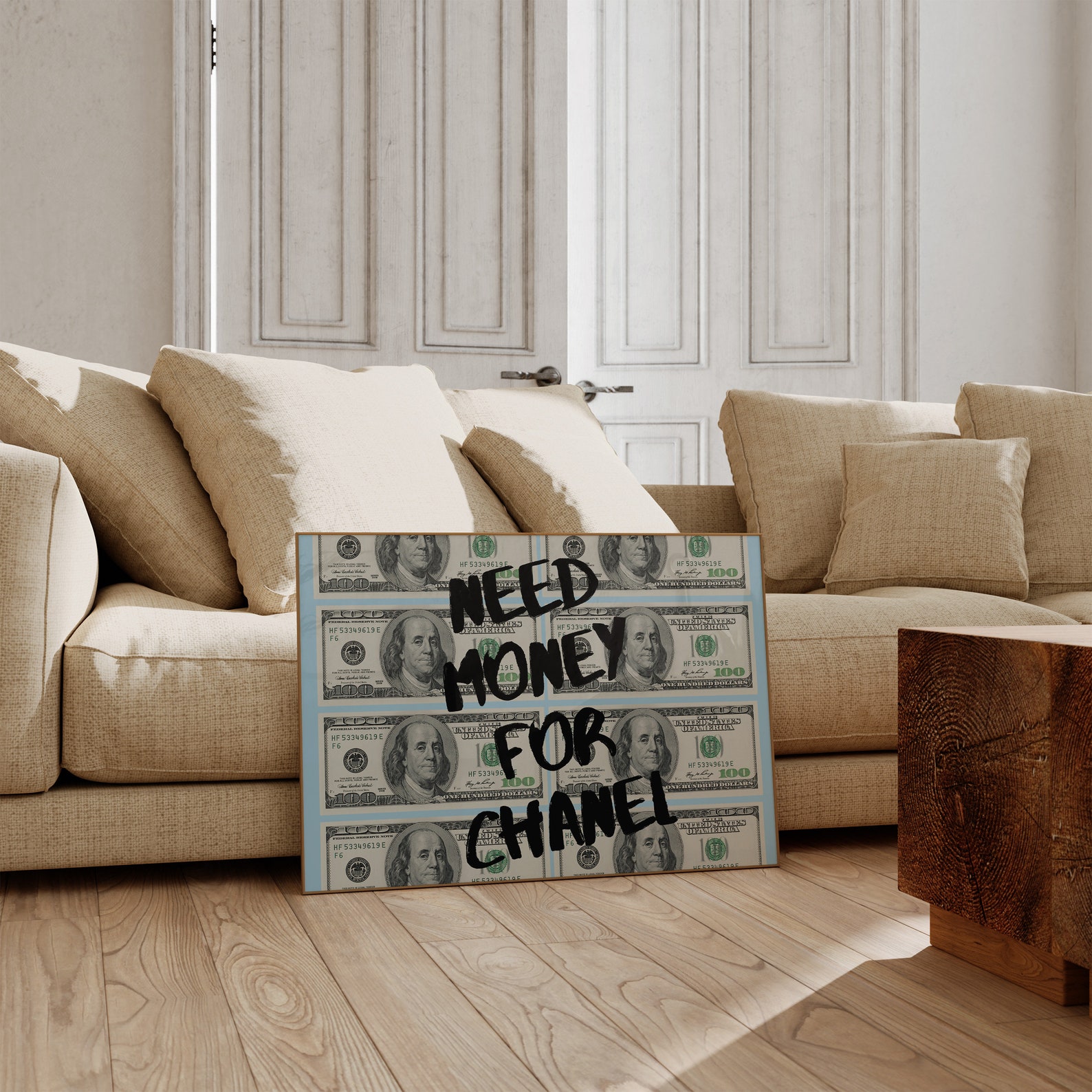 Blue Graffiti Wall Art Preppy Room Decor 'need Money for Chanel' Urban ...