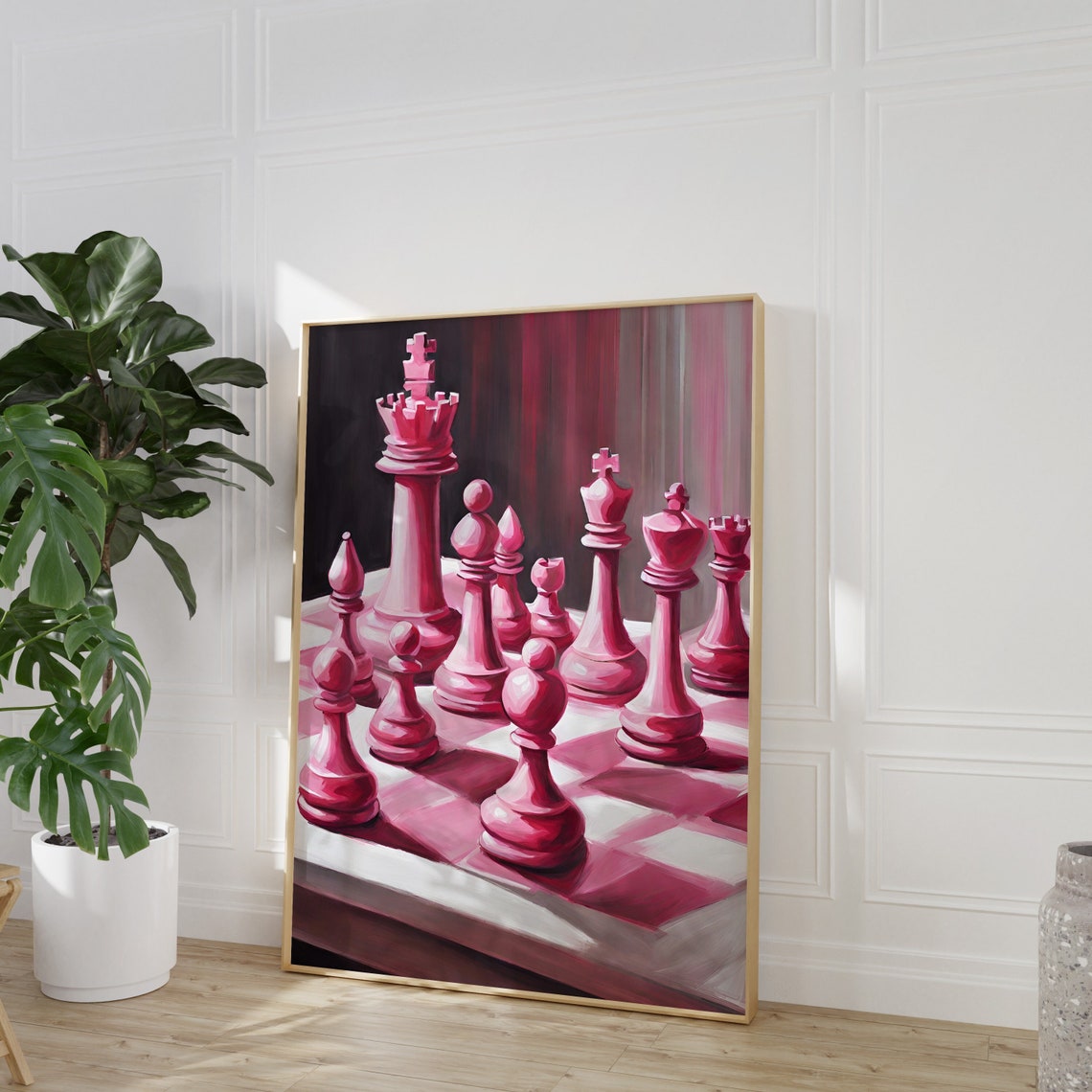 Pink Chess Wall Art Print, Preppy Room Decor, Trendy Wall Art, Bedroom ...