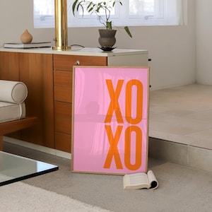 XOXO Pink Orange Print, Trendy Girly Printable Art, Dorm Room Decor ...