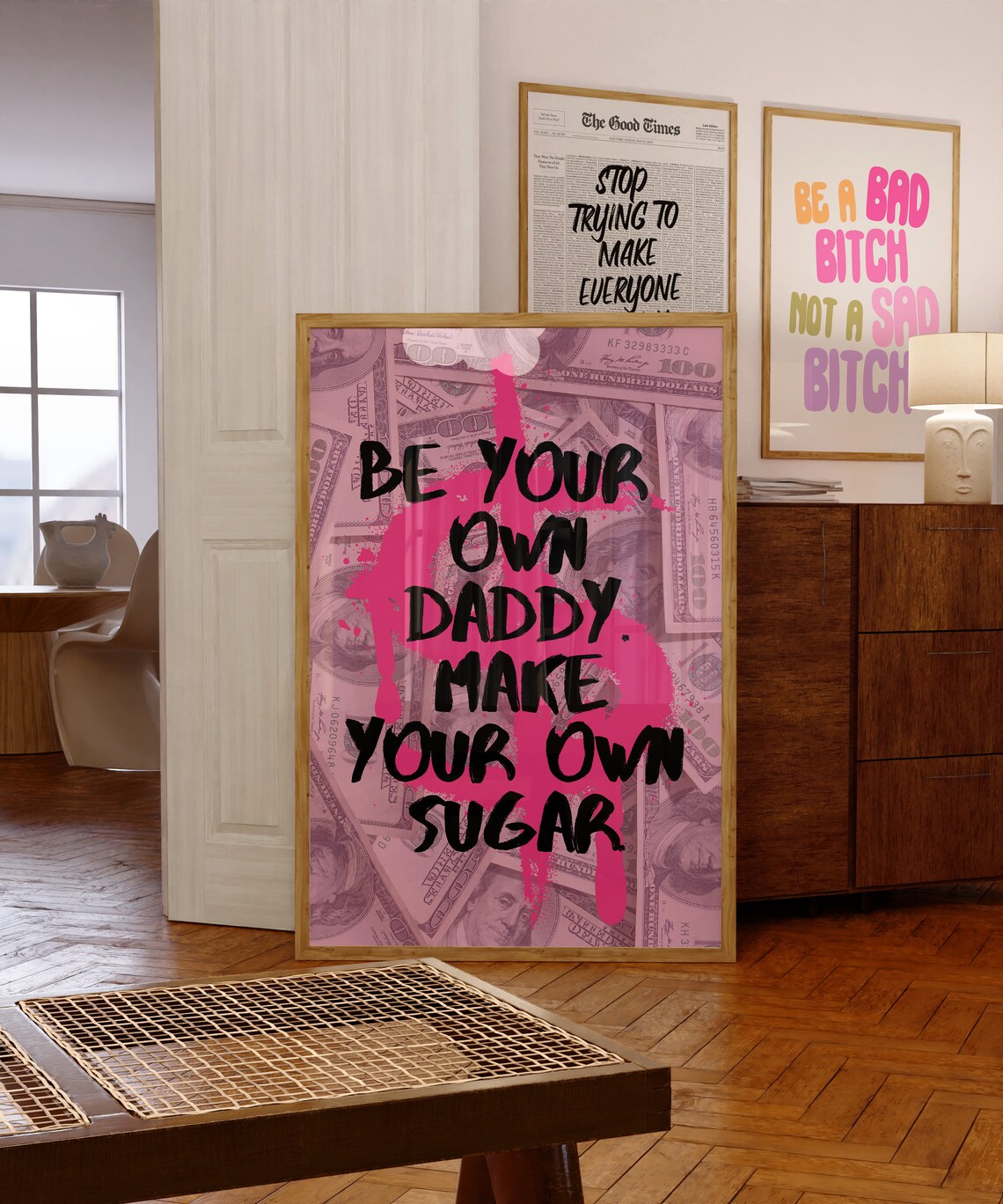 Pink Graffiti Wall Art, Pink Money Picture, Money Art, Trendy Apartment ...