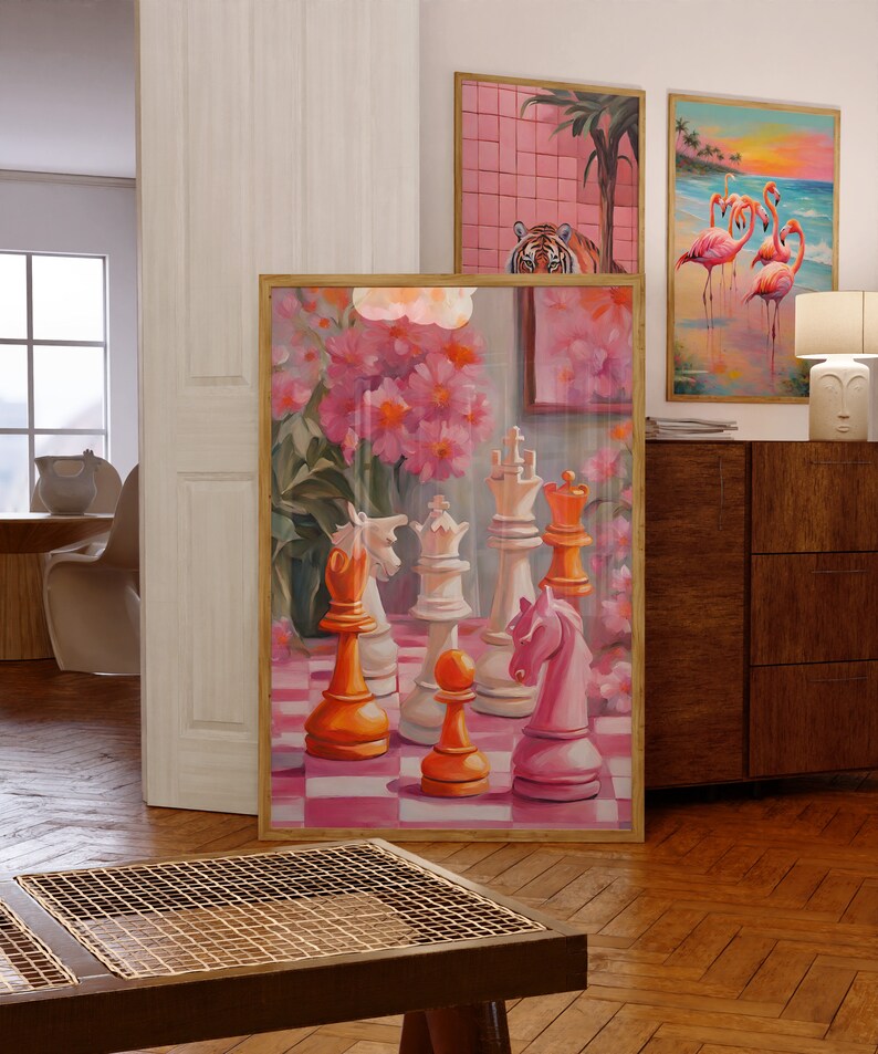 Pink Chess Wall Art Trendy Bedroom Decor - Printable Art - Etsy