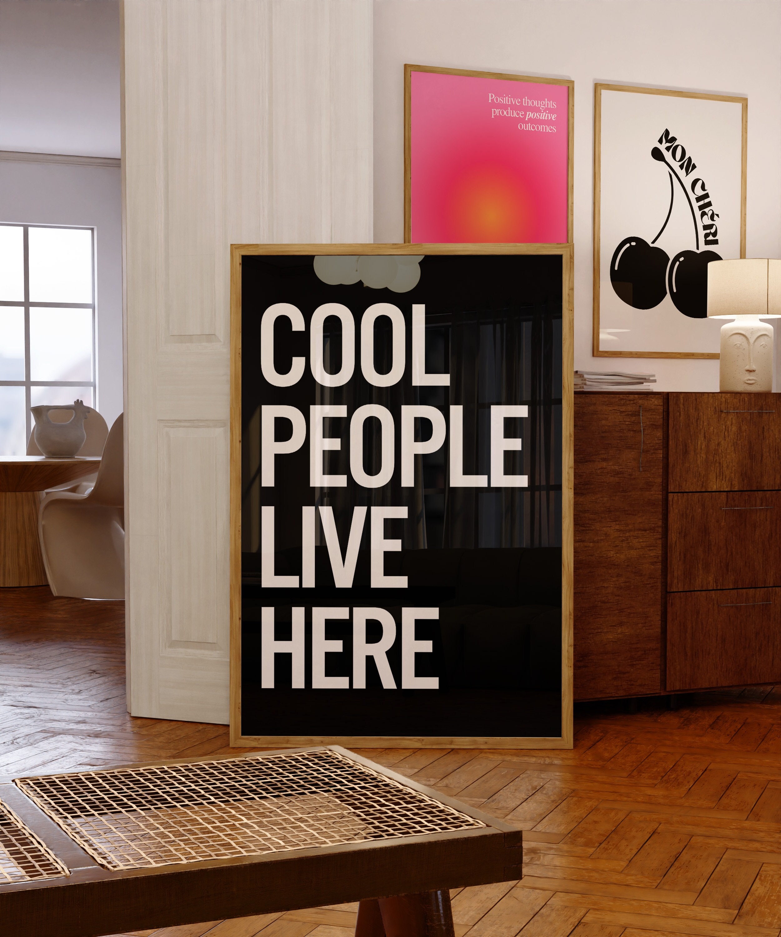 Black and White Print 'cool People Live Here' Typography Poster ...