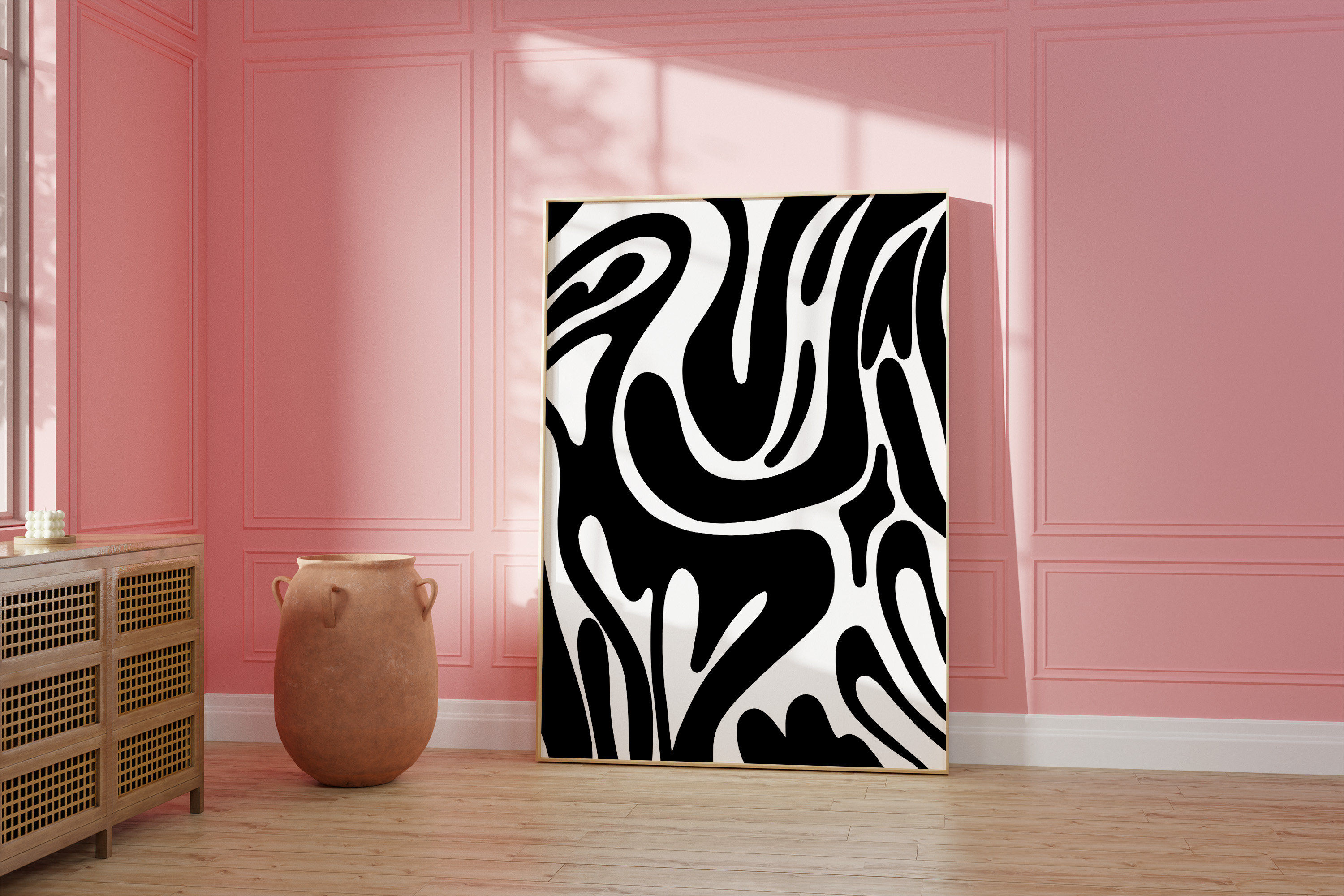 Black and White Abstract Print Retro Trendy Wall Art Funky Groovy ...