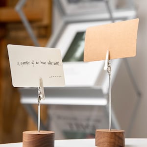 Wood Wedding Place Card Holders, Stainless Steel Holders, Round Walnut ...