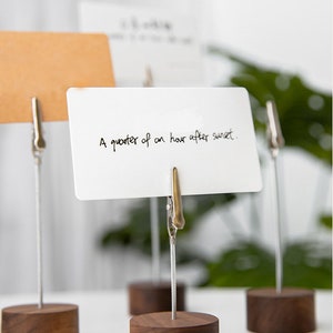 Wood Wedding Place Card Holders, Stainless Steel Holders, Round Walnut ...