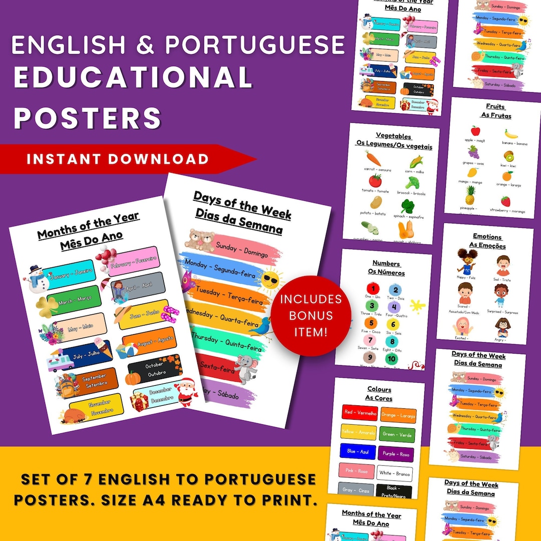 7 English to Portuguese Educational Printables, Homeschool Printables ...