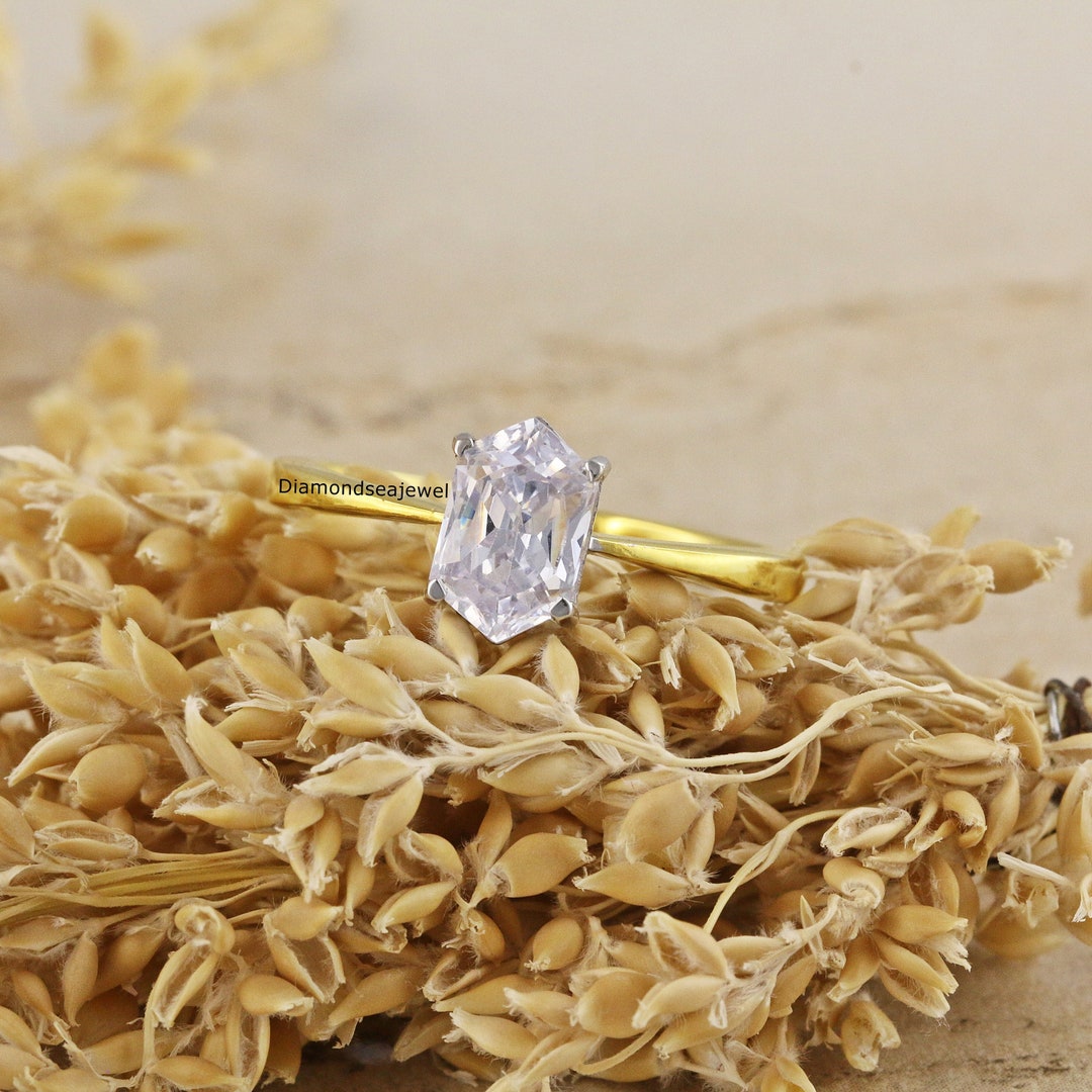 Hexagon Shape Ring, Solitaire Ring, Hexagon Diamond Engagement Ring ...