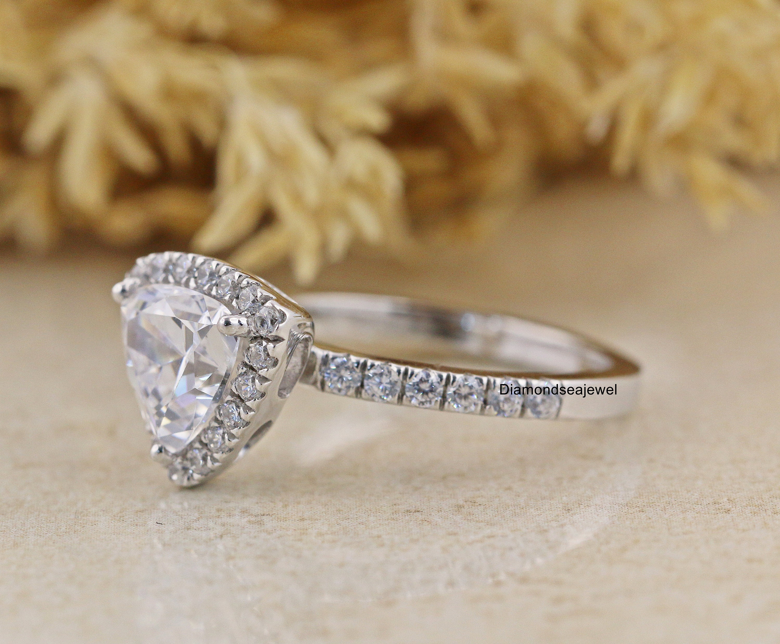 Trilliant Cut Diamond Engagement Ring Halo Ring. Solitaire - Etsy