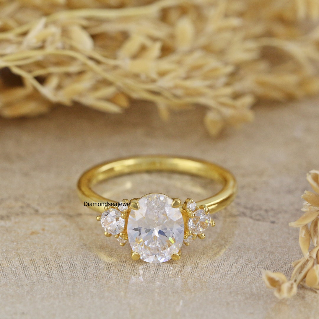 Seven Stone Ring, 2.00 CT Oval Cut Colorless Moissanite Engagement Ring ...
