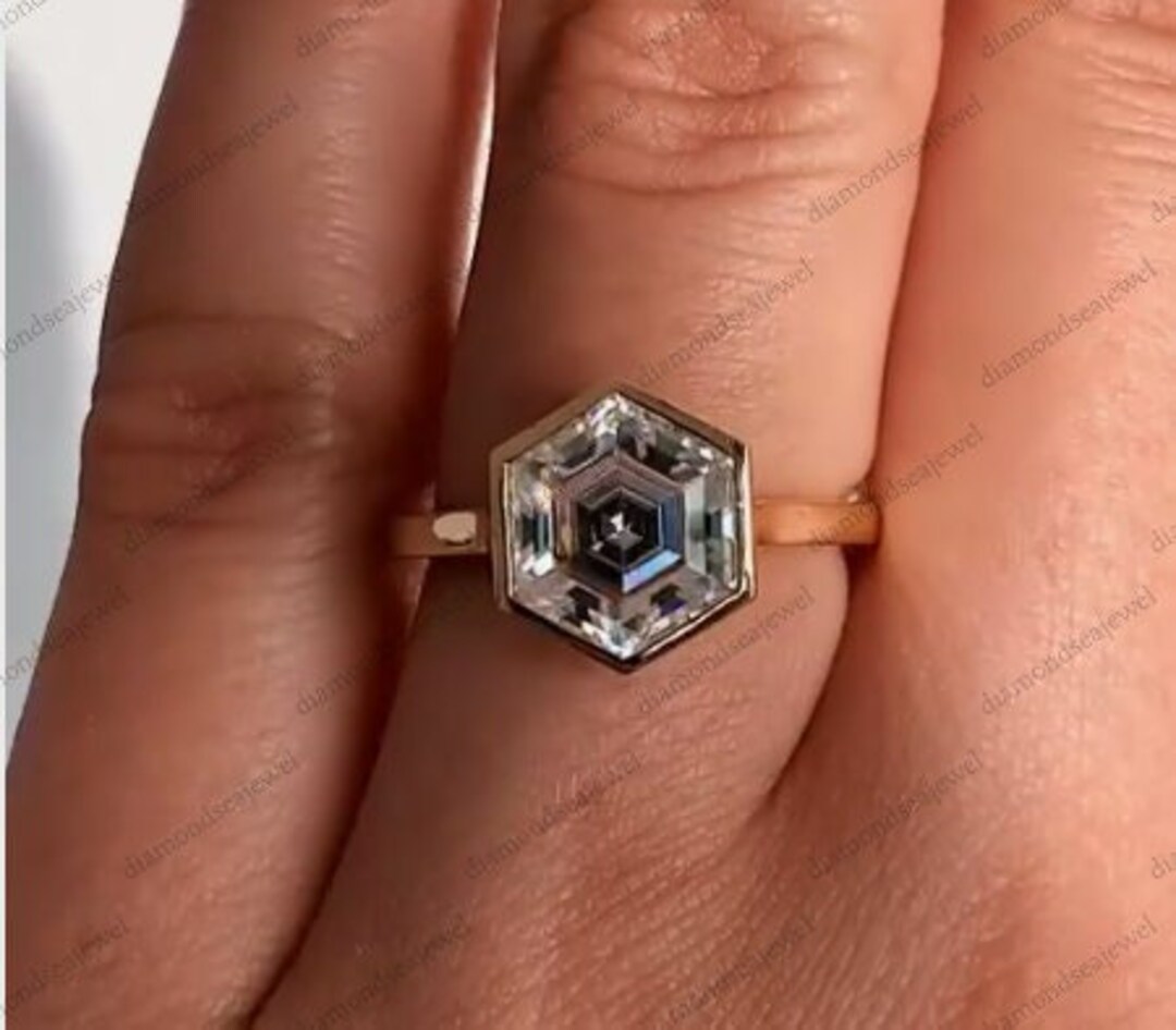 Hexagon Shape Ring, Bezel Set Ring, Solitaire Ring, Engagement Ring ...