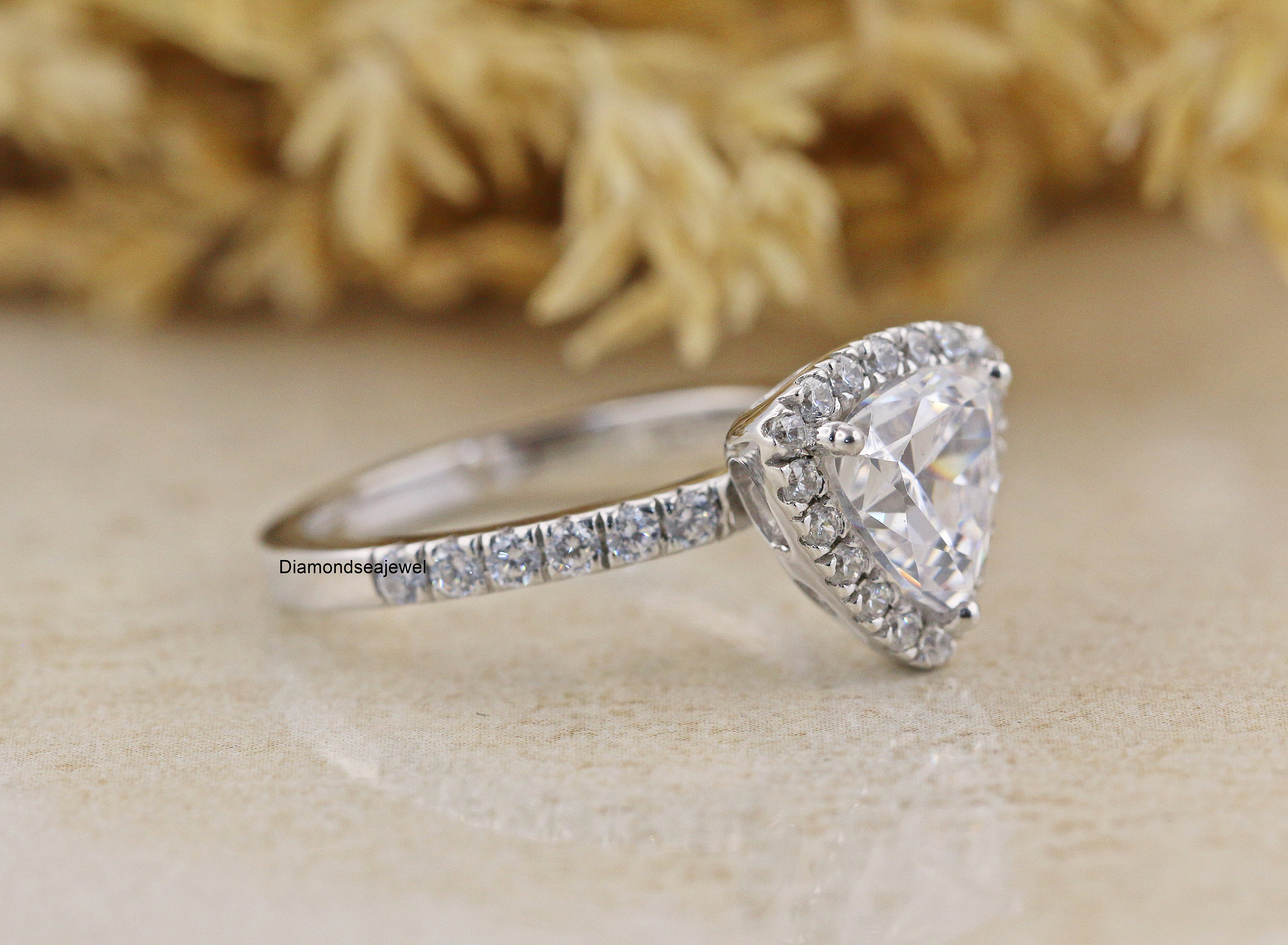 Trilliant Cut Diamond Engagement Ring Halo Ring. Solitaire - Etsy