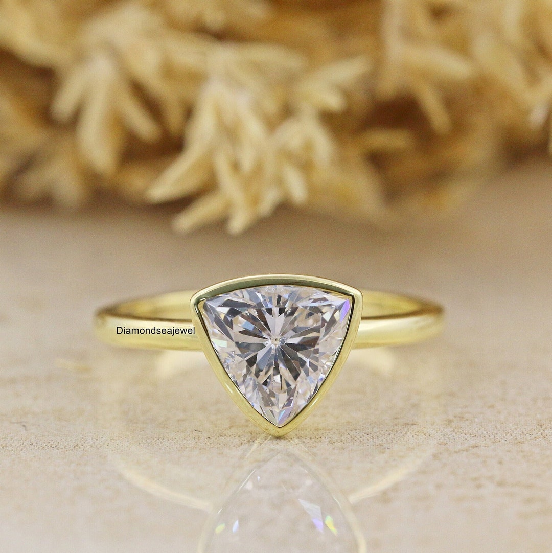 Trilliant Cut Diamond Engagement Ring, Solitaire Ring, Bezel Set Ring, Trilliant Cut Wedding ...