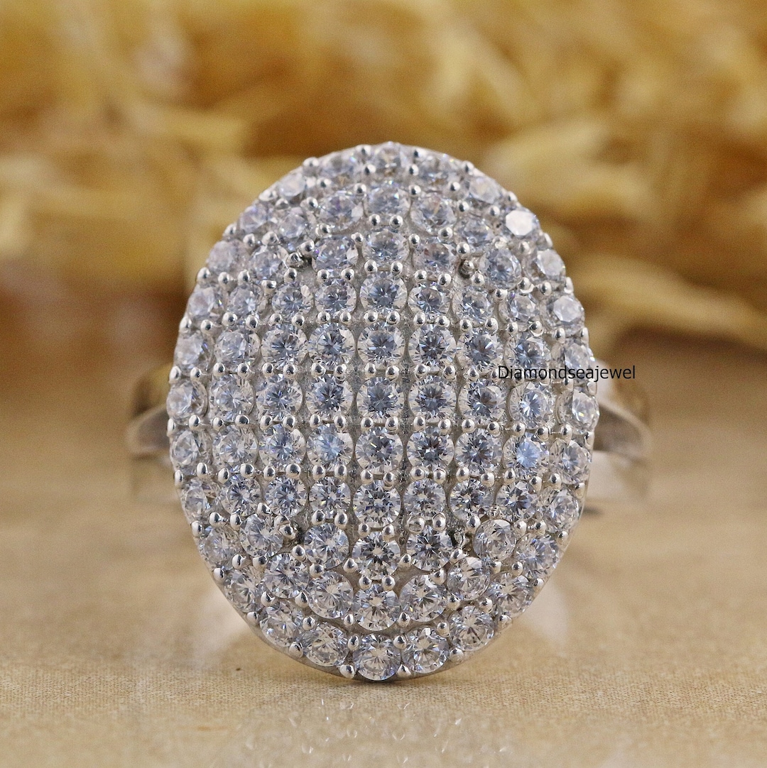 Cluster Ring, Dome Style Ring, Round Colorless Moissanite Engagement ...